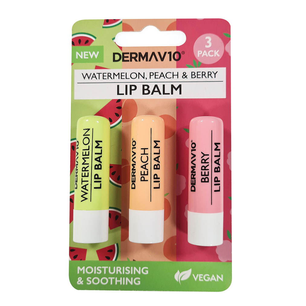 Крем для губ Derma V10 Lip Balm Fruits Pack of 3 5056235400684